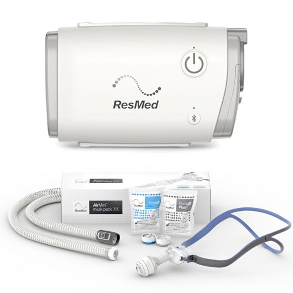Kit CPAP Portátil Automático AirMini Resmed com Máscara Nasal P10 – Lumiar